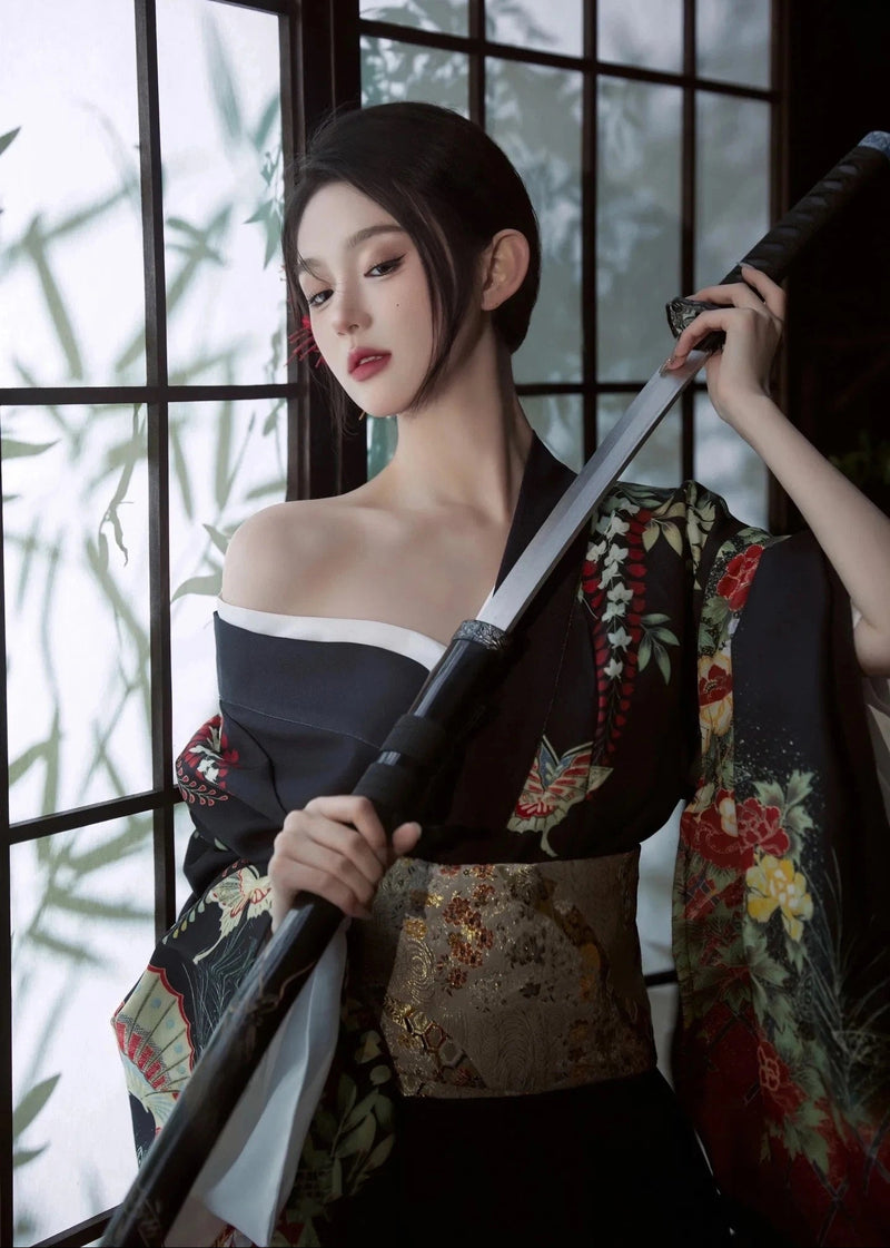 Midnight Sakura | 3-Piece Asian Kimono (夜樱) – NewMoonDance