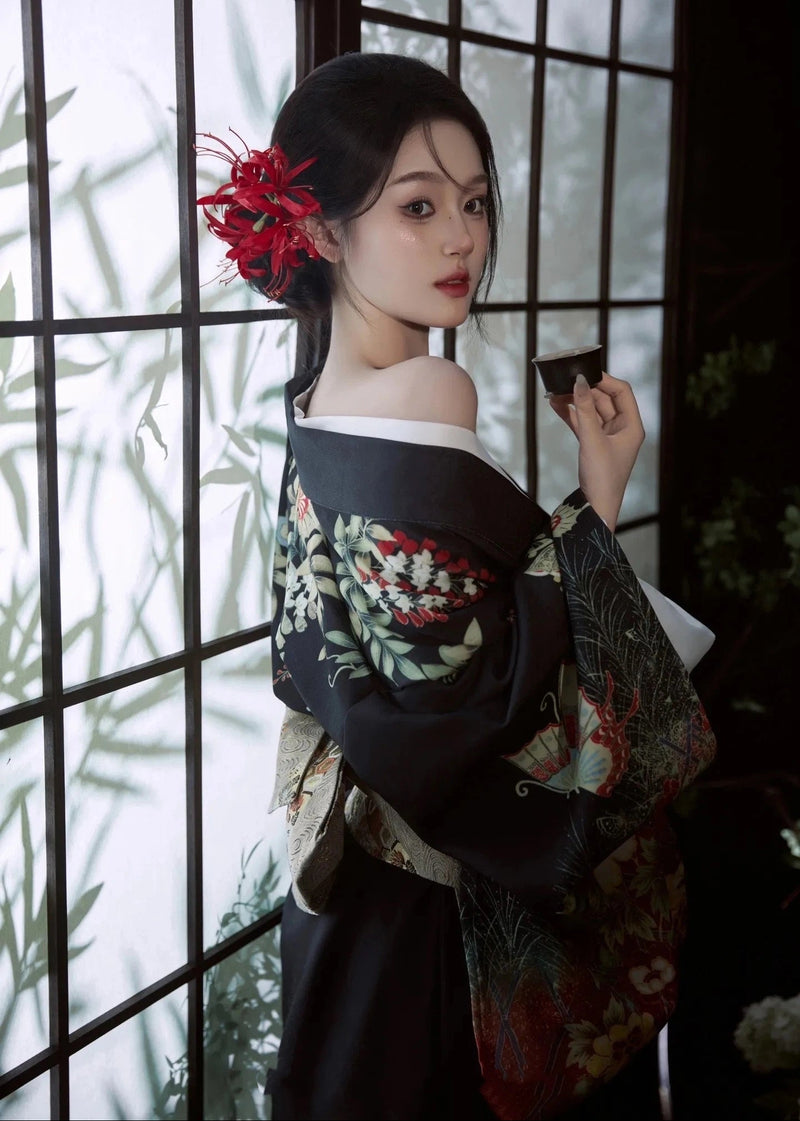 Midnight Sakura | 3-Piece Asian Kimono (夜樱) – NewMoonDance